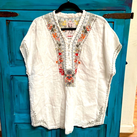 Johnny Was | Tops | Like New Johnny Was Linen Embroidered Tunic Size L ...
